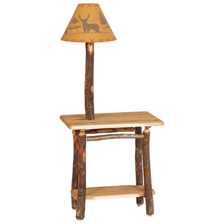 Hickory Log Rectangular End Table with Lamp - Overstock - 33608793