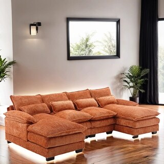 Modern Large Chenille Fabric U-Shape Sectional Sofa with Chaise Lounge and Ottoman, Beige - Bed ...