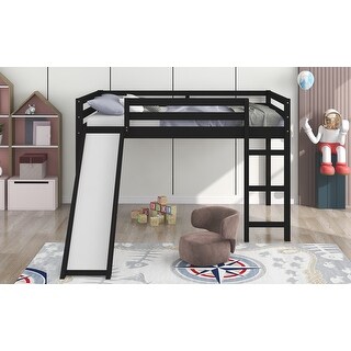 Full Size Loft Bed with Slide and Ladder, Under Bed Storage, Espresso ...