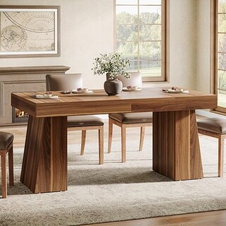 55 Inches Brown Wood Rectangle Farmhouse Dining Table for 4-6 People, Dinner Table for Dining ...