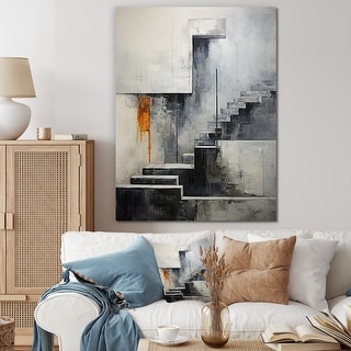 Designart "Abstract Silver Staircase " Abstract Shapes Wall Art - Bed ...