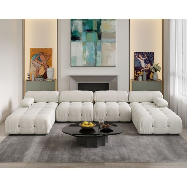 138" Convertible Modular Sectional Sofa, U-Shaped Minimalist Velvet ...