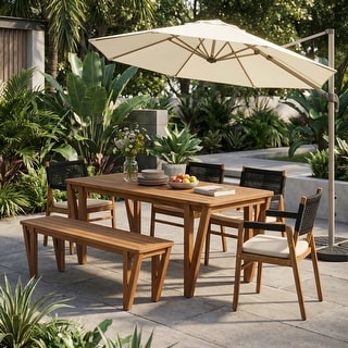 Christopher Knight Home - 6-Piece Acacia Wood Outdoor Dining Set with ...