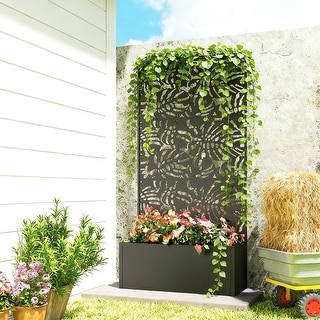 Outsunny Metal Planter Box with Trellis, 71" Tall Raised Garden Bed ...