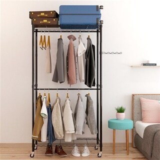 Heavy Duty Rolling Portable Double Rod Hanger With Adjustable Shelves ...