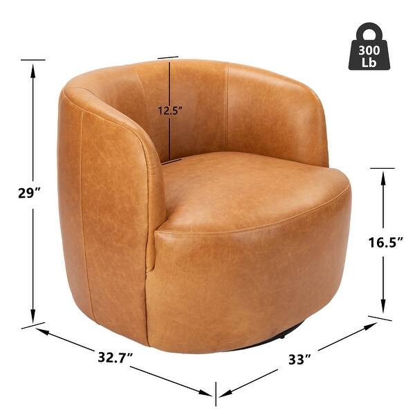 KINWELL Modern Top Grain Genuine Leather Swivel Armchair with Pillow ...