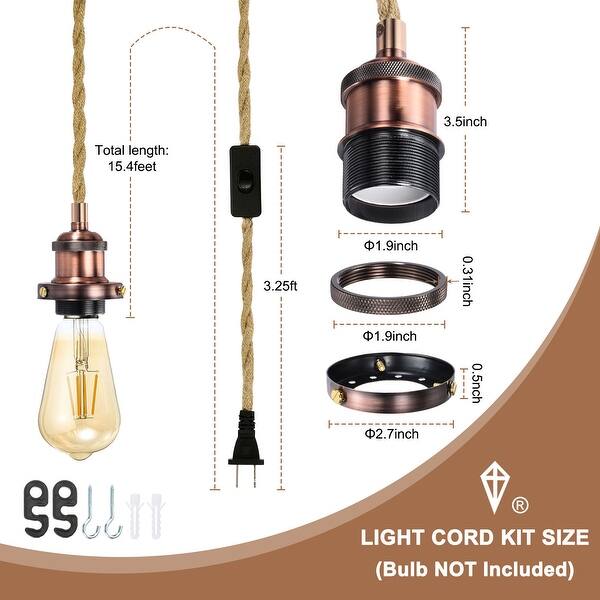 15.4Ft Pendant Light Cord Kit Plug in E26 Socket Vintage Twisted Rope ...