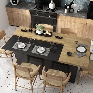 Versatile Wood Kitchen Island with L-Shaped Countertop Dining Table ...