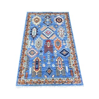 Shahbanu Rugs Cornflower Blue Densely Woven Shiny Wool Hand Knotted ...
