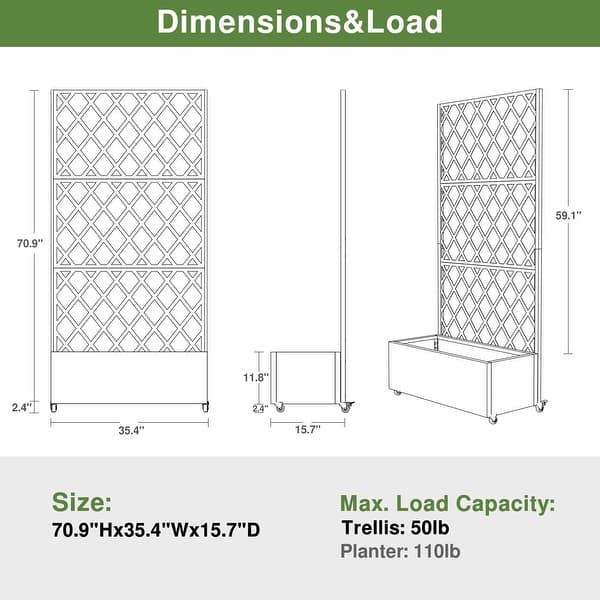 Raised Garden Bed Planter with Trellis Movable Planter Box with ...