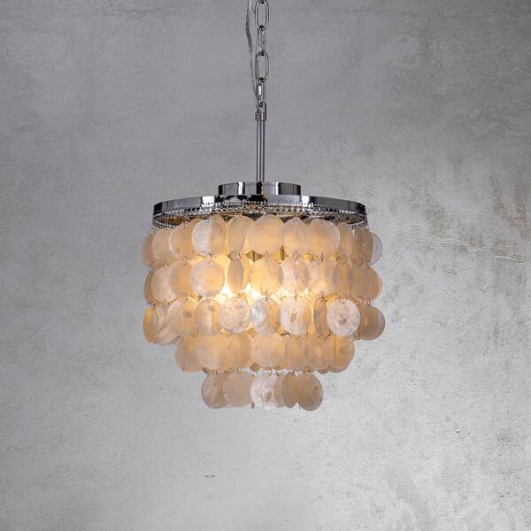 CraftHome 3-Light Capiz Shell Chrome Chandelier Coastal Light Fixtures ...