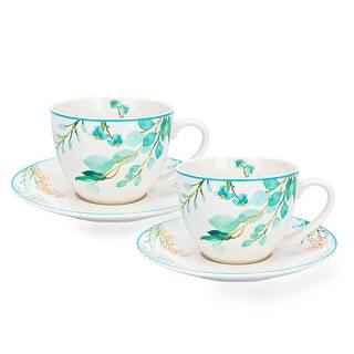 STP Goods Green Blossom Tea Coffee Cup & Saucer Set of 2 - 8.8 fl oz ...