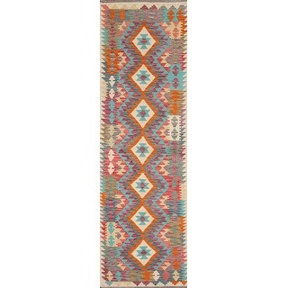 Geometric Kilim Colorful Runner Rug Hand-woven Wool Carpet - 2'5"x 9'7 ...