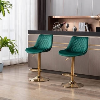 Modern Luxury Bar Stools with Adjustable Height and Golden Base,Green ...