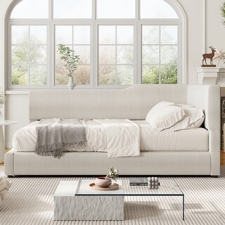 Corduroy Beige Full L Shaped Daybed Soaf Bed Upholstered Bed with ...