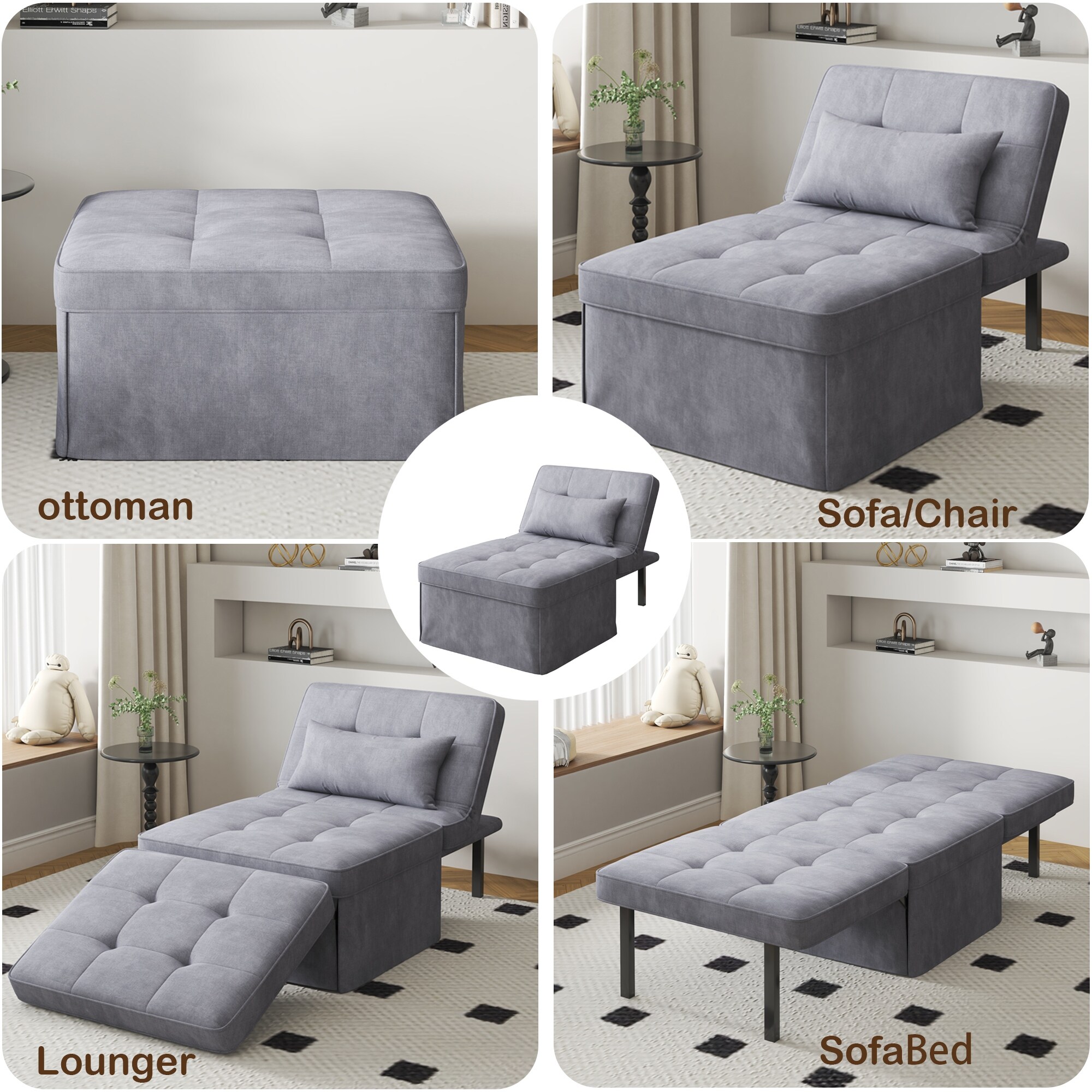 Gray Folding Lounge Chair Sofa Lunch Nap Single Sofa Lazy Sofa Couch ...