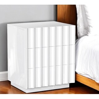 20" Black Three Drawer Ribbed Texture Wood Lighted Nightstand With ...