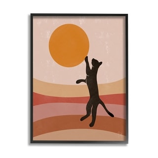 Stupell Black Cat Reaching Stripes Pattern Framed Giclee Art by Birch ...