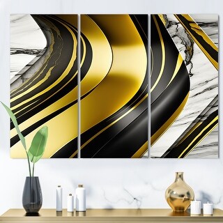 Designart "Abstract Geode Marble Waves Gold I" Modern Waves Canvas Art ...