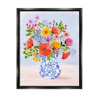 Stupell Bright Flowers in Pottery Framed Floater Canvas Wall Art Design ...