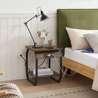 2 Layers Nightstand Set of 2 Bedside End Table USB Port Charge Sockets ...