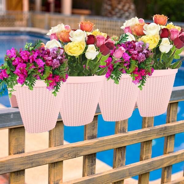 Aoodor 12'' Balcony Rattan Pattern Railing Planter Box with Drainage ...