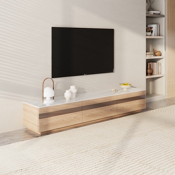 Modern Light Wood TV Stands Glossy Stone Table top 3 6Drawers Fully Assembled On Sale Bed Bath Beyond 40655768