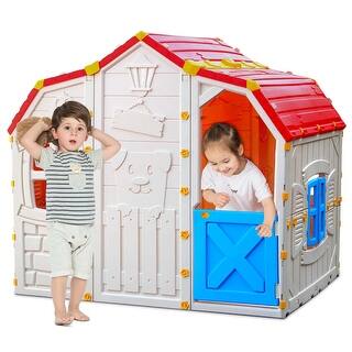 Costway Kids Playhouse Realistic Cottage Playhouse with Openable - See ...