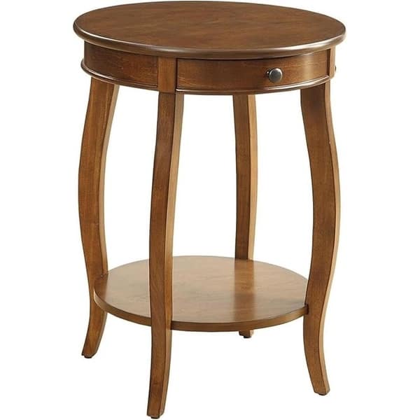 Wooden Round End Table with Bottom Shelf - Walnut Finish - Bed Bath ...