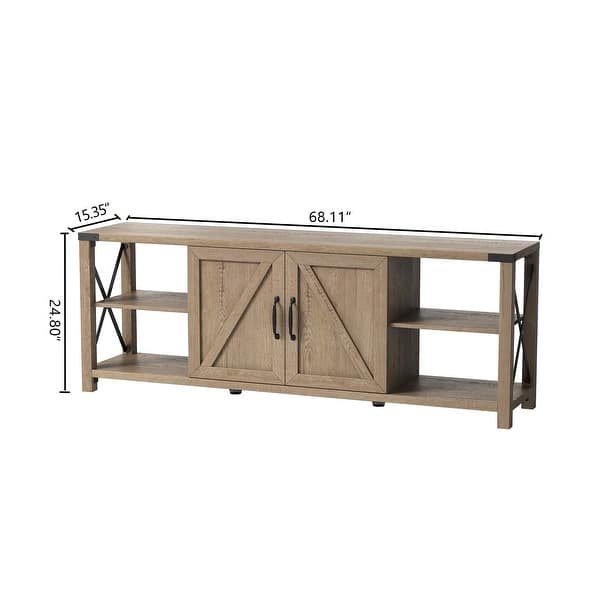 Light Oak 68" TV Stand Wood Metal TV Console Entertainment Center - 68. ...