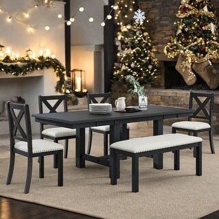 [Practical &Solid Dining Set] 6-Piece Extendable Dining Table with ...