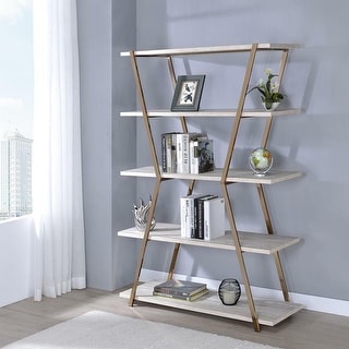 4-Shelf Bookcase Angular Metal Frame Champagne and White - 52 x 63 ...