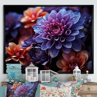 Designart "Mums Nocturnal Elegance Midnight Indigo I" Mums Framed Wall ...