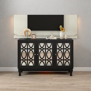 47.25"Modern 3-Door Mirror TV Stand - Geometric Minimalist with Floral ...