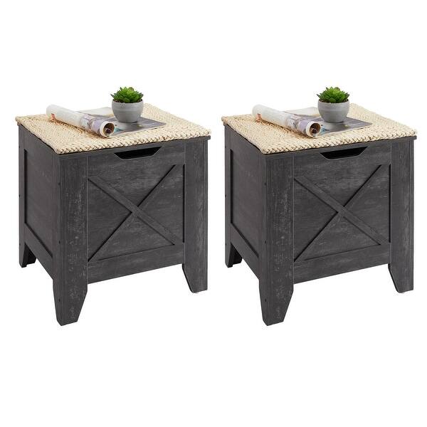 2 Pieces Storage Wooden Ottoman, Flip Top Ottoman Bench Set with Hand ...