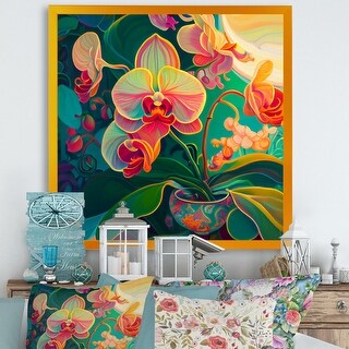 Designart "Blossoming Orchid In Bright Retro Colors III" Floral Orchid ...