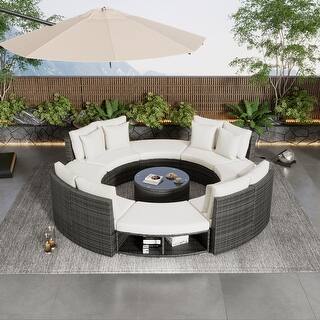 Outdoor Patio Circular Sofa Set, Rattan Wicker Sectional Sofa Lounge ...