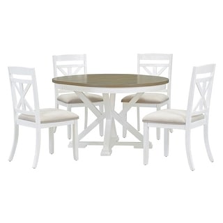5-Piece Wood Round Extendable Dining Table Set with 4 Upholstered Chairs - Bed Bath & Beyond ...