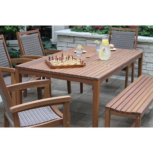 Eilaf 6 pc. Eucalyptus Dining Set with Wicker Stacking Chairs - Bed ...