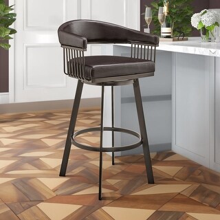 Swivel Barstool with Open Metal Frame and Slatted Arms, Brown - Bed ...