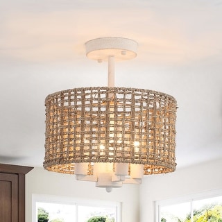 4-Light Bohemian Seagrass Semi Flush Mount Ceiling Light - Bed Bath ...