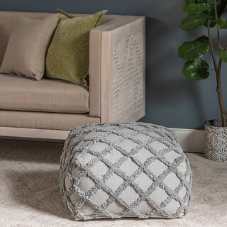 Grey Cross-Stitch Patterned Cotton Footstool Pouf - Bed Bath & Beyond ...