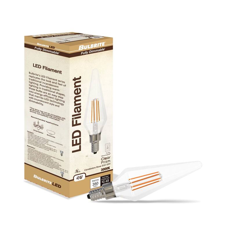 Bulbrite LED Filament Pack of (4) 4 Watt Dimmable Prism Light Bulbs with a Clear Finish and ...