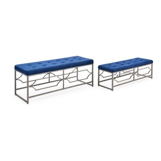 Set of 2 Blue and Silver Tufted Upholstered Ottomans 47" - Bed Bath ...