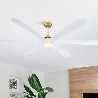 72-inch White 6-Blade DC Motor Gold Ceiling Fan with Light and Remote ...