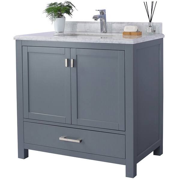 Miseno Prim 36" Free Standing Vanity Set with Grey Solid Oak Cabinet ...