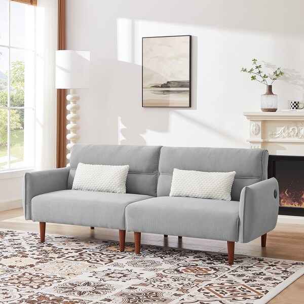 Corduroy Fabric Convertible Futon Sofa Bed Adjustable Couch Sleeper Gray