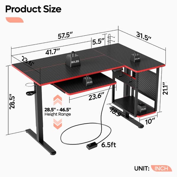 57 inch Electric Standing Desk Adjustable Height L Shaped Desk with ...