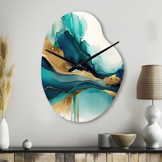 Teal And Gold Abstract Expression II - Abstract Liquid Ink Large Wall ...
