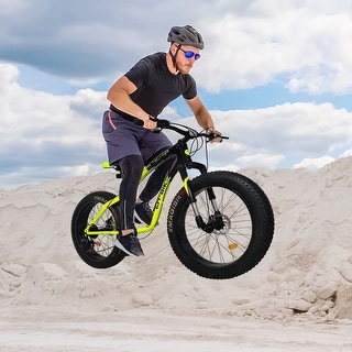 Men Fat Tire Mountain Bike, 26-Inch Wheels, 4-Inch Wide Knobby Tires, 7 ...